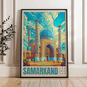 Samarkand Travel Poster - Uzbekistan Wall Art Print, Illustration ...