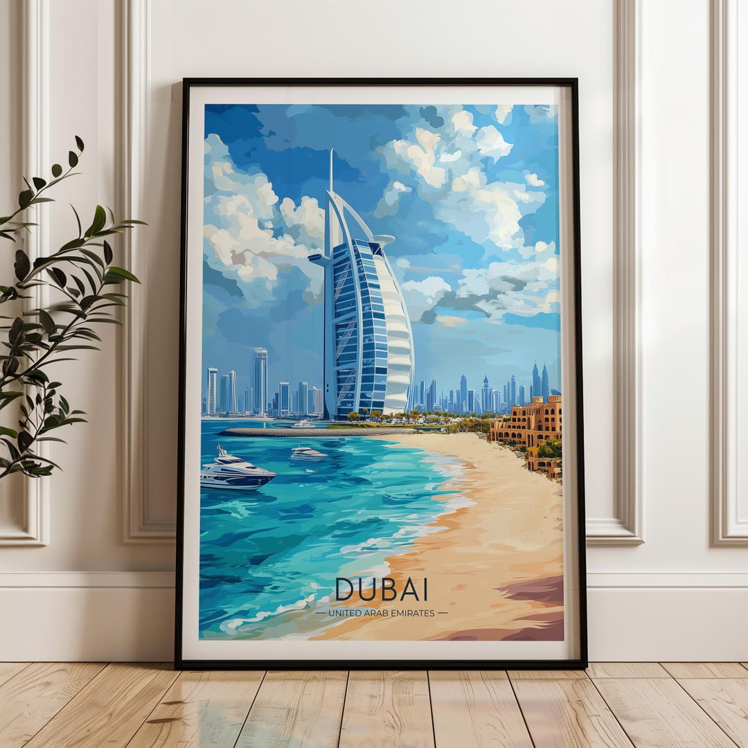 Dubai Travel Poster - UAE Wall Art Print, Illustration Poster, Burj Al ...