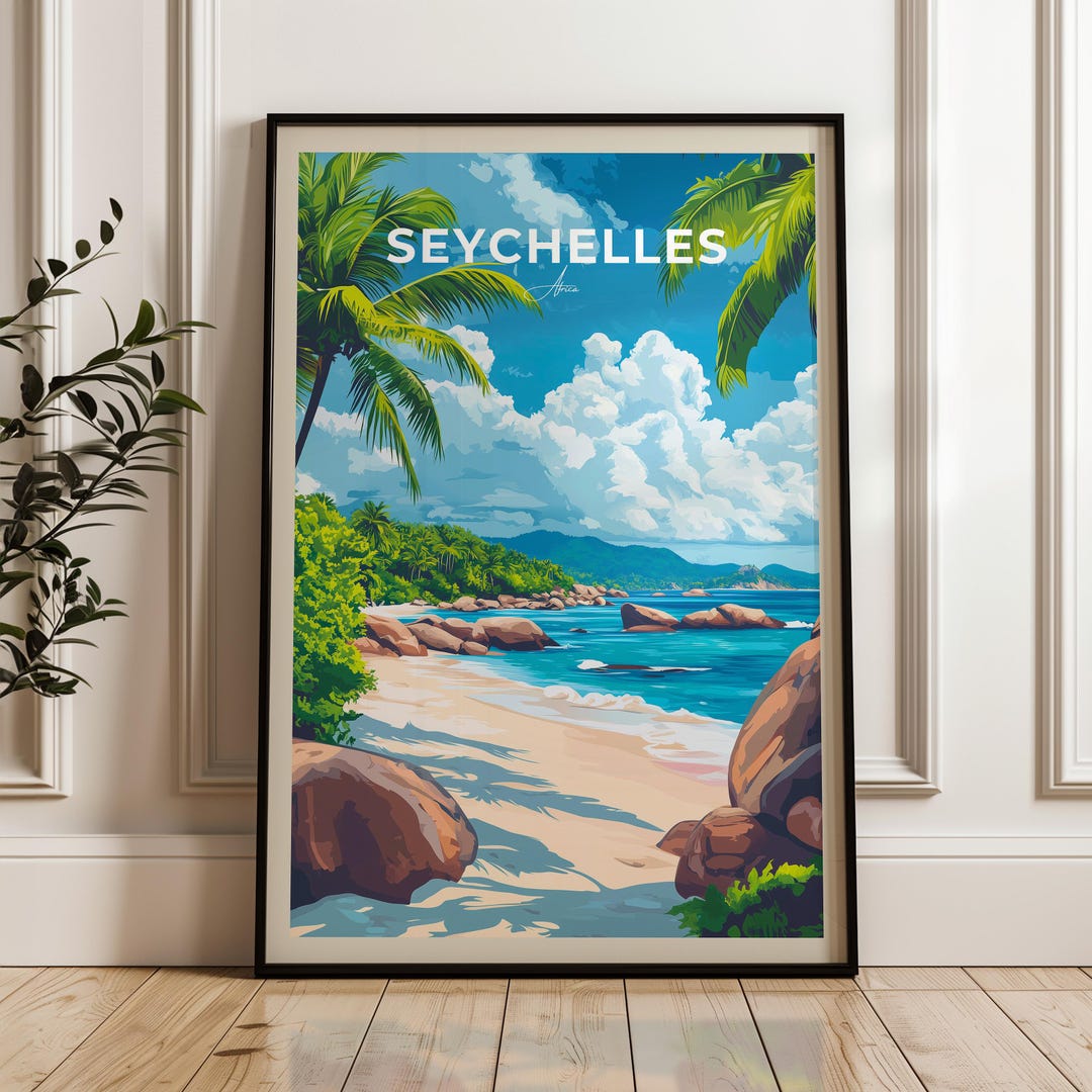 Seychelles Travel Poster, East Africa Wall Art Print, Island Illustration Artwork, Home & Office ...