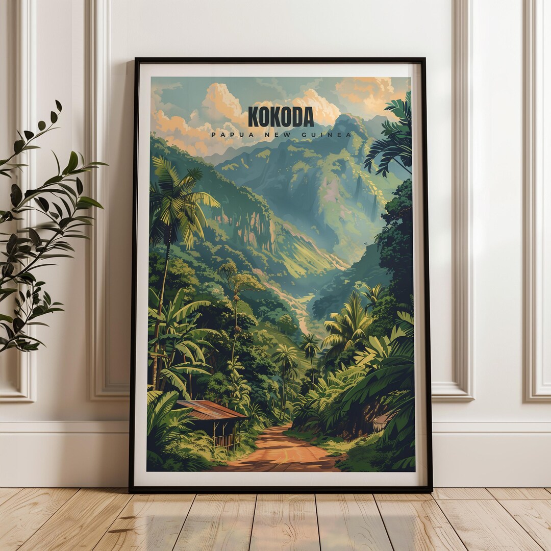 Kokoda Travel Poster Papua New Guinea Wall Art Print, Illustration ...