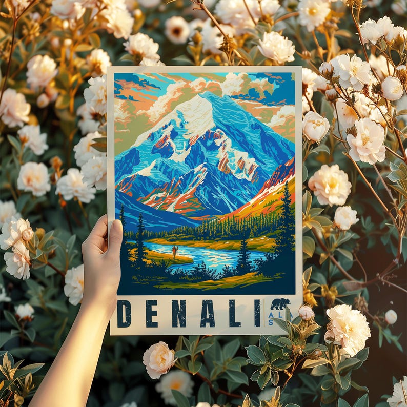 Denali Alaska Travel Poster: Mount Mckinley Illustration Art Print - Etsy