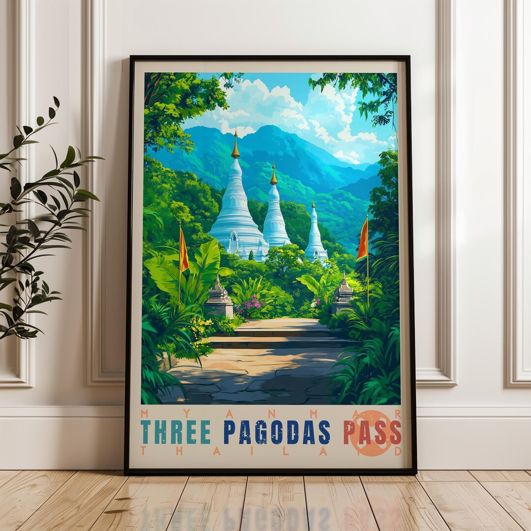 Three Pagodas Pass Travel Poster: Thailand Illustration Art Print - Etsy
