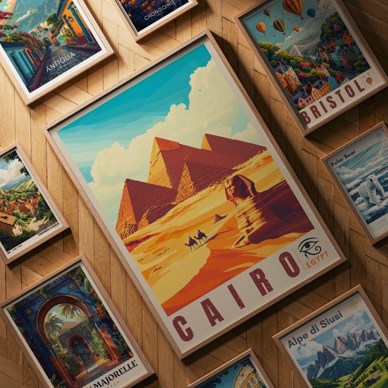 Cairo Egypt Travel Poster: Giza Pyramids Art Print - Etsy Australia