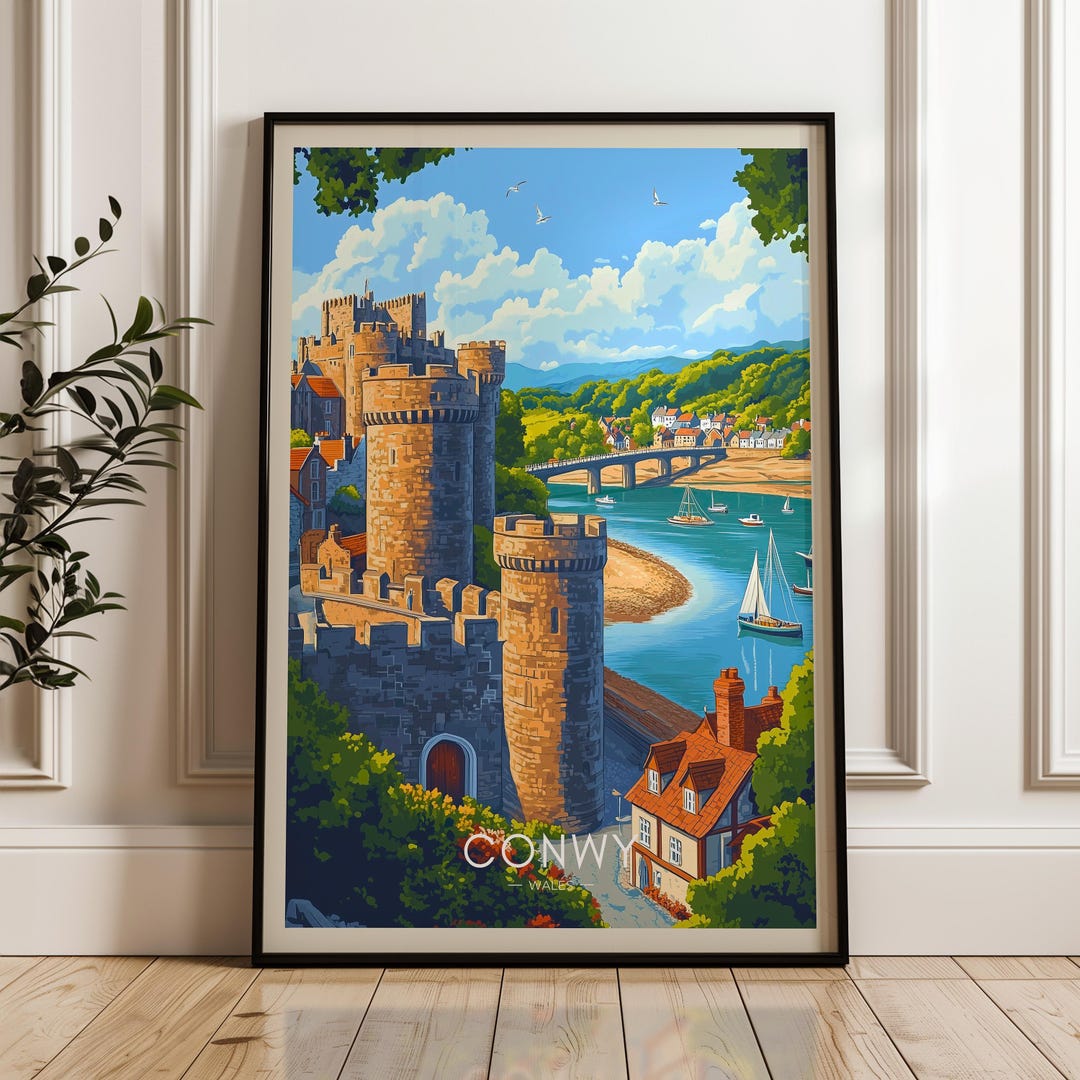Conwy Travel Print - Wales Wall Art Poster, UK Welsh Castle ...