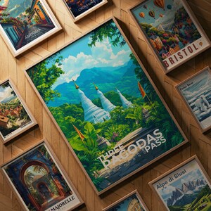 Three Pagodas Pass Travel Poster - Thailand Wall Art Print ...