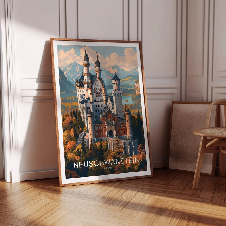 Neuschwanstein Castle Travel Poster Germany Wall Art Print ...