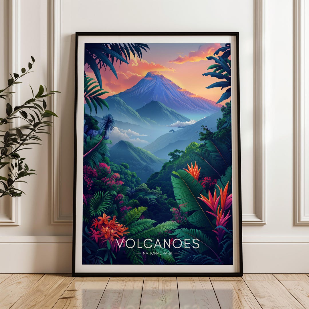 Volcanoes National Park Travel Poster, Rwanda Wall Art Print ...