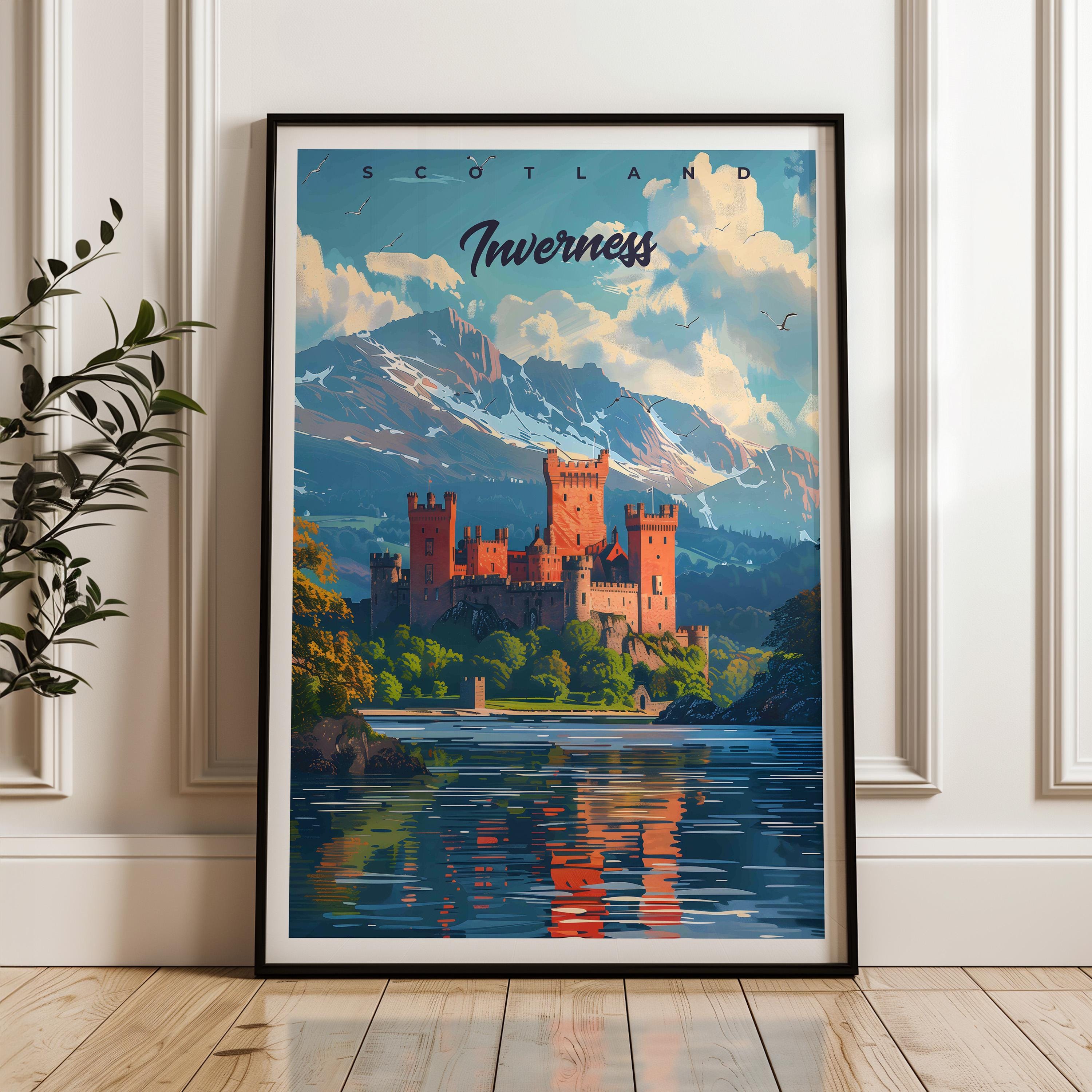 Inverness Travel Poster Scotland Wall Art Print, Illustration Poster ...