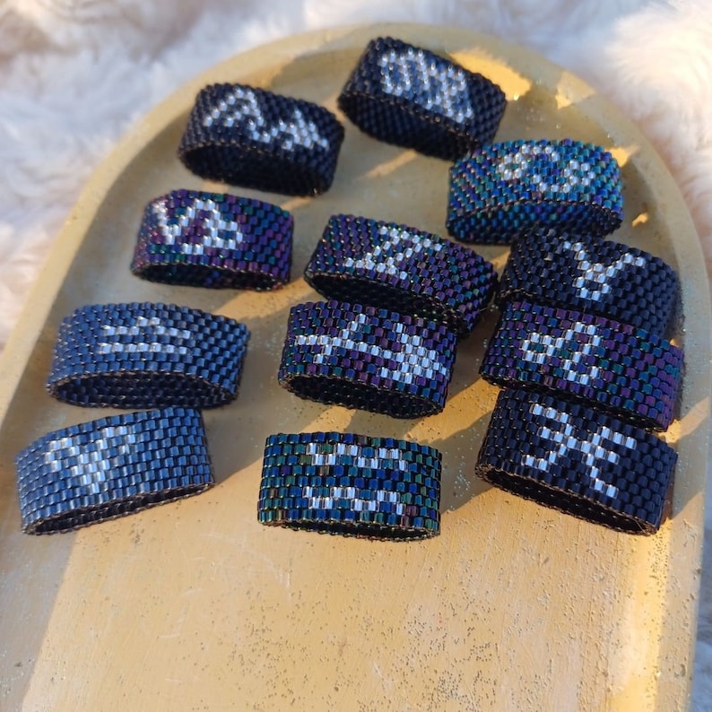 Zodiac Ring Aries. Zodiac Symbol. Beads Ring Handmade. Zodiac Sign ...