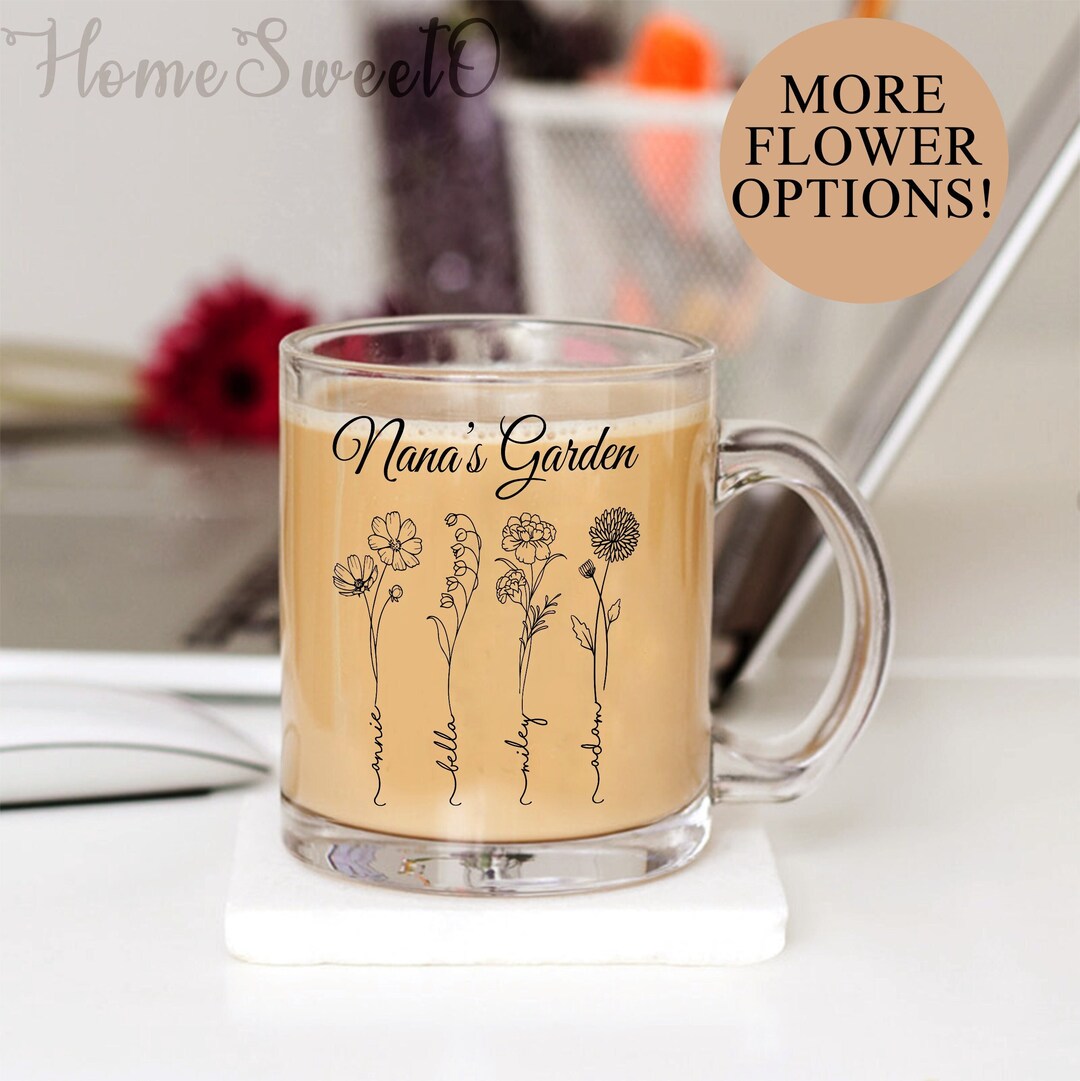 Month Flower Glass Mug, Grandmas Garden Mug, Gift Ideas for Nana, Gigi ...