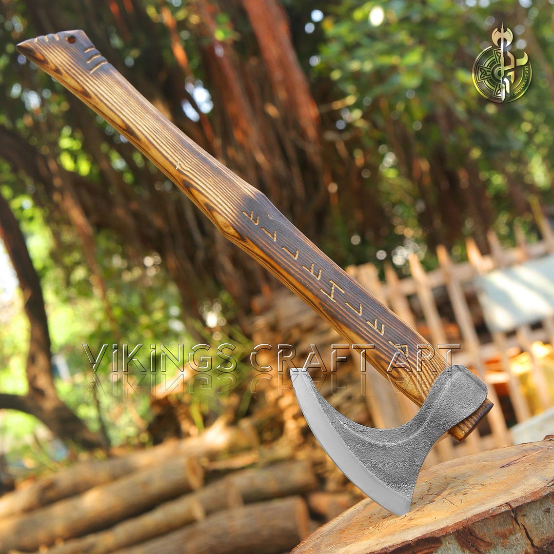 Viking Bearded Axe Carbon Steel Hatchet With Ash Wood Handle Custom ...