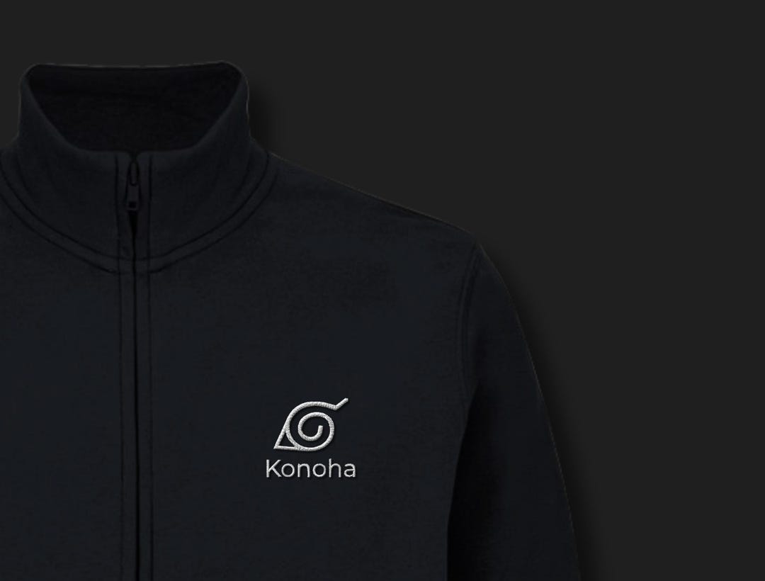 Konoha Naruto-inspired Full-zip Sweatshirt Minimalist Embroidered Leaf ...