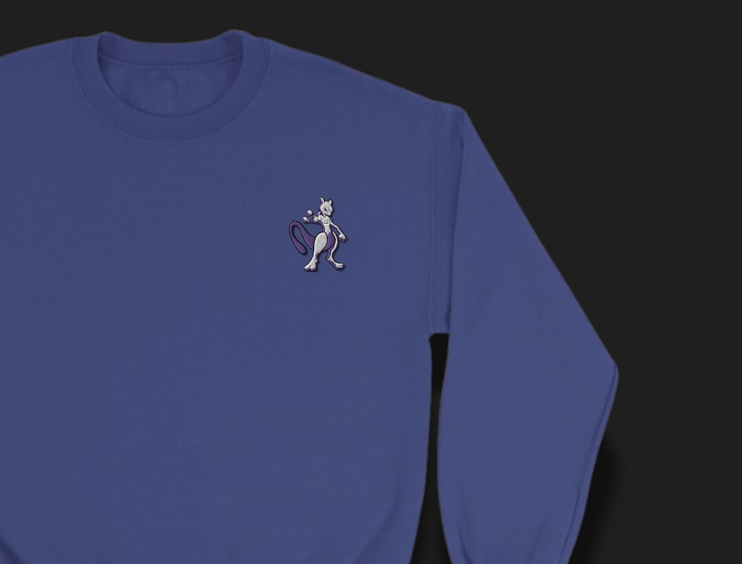 Pokémon-inspired Crewneck Sweatshirt Minimalist Embroidered Mewtwo ...