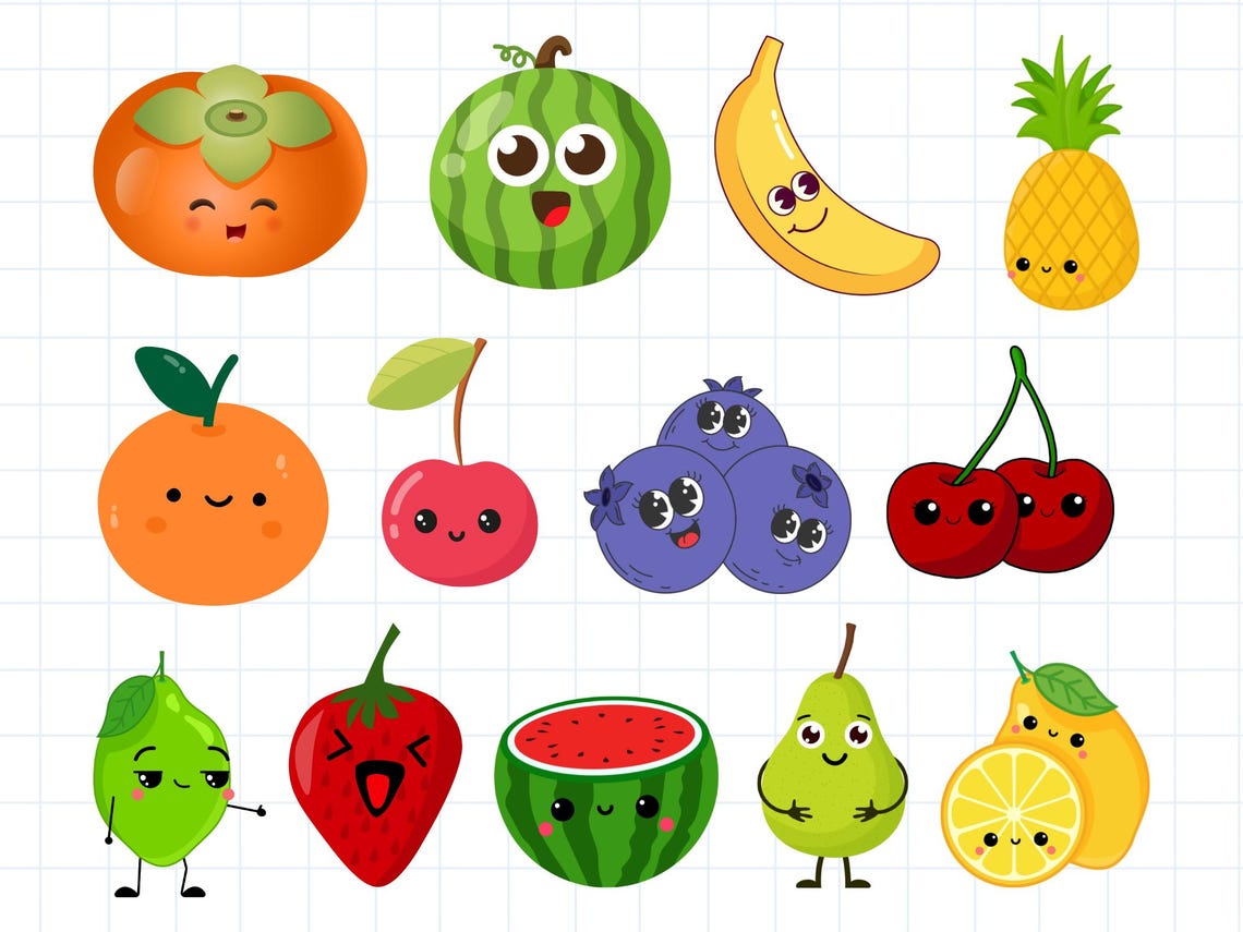 Kawaii Fruit Svg Bundle, Kawaii Fruit Clipart Bundle , Tropical Fruit ...