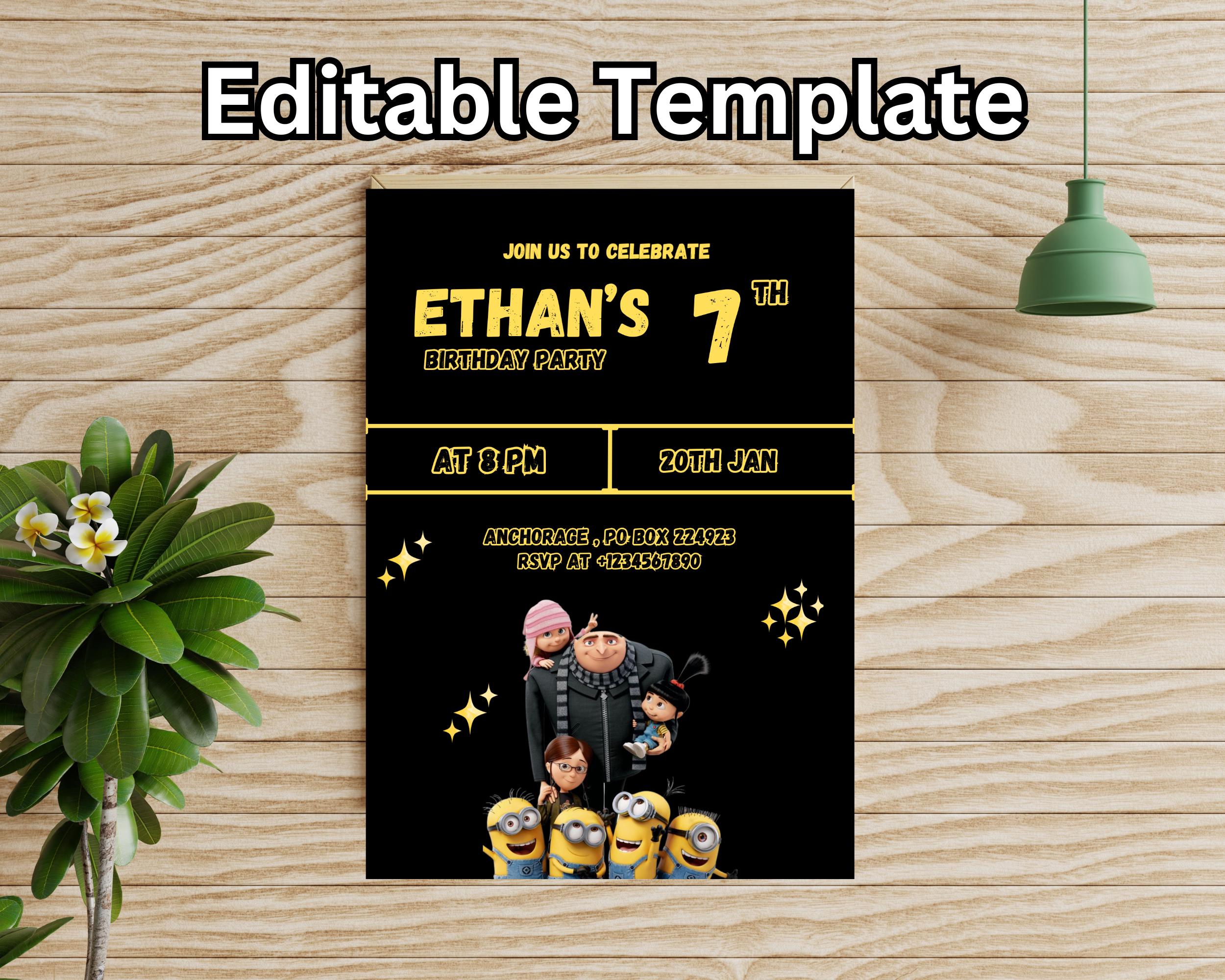 Editable Minion Birthday Invitation Template / Invitation Template for ...