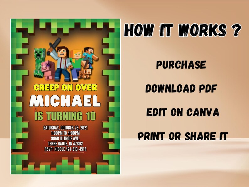 Editable Minecraft Birthday Invitation, Minecrafter Birthday ...