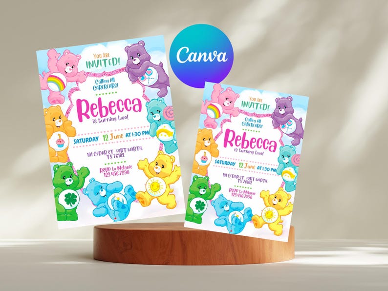 Editable Care Bears Birthday Invitation, Birthday Party Invite, Digital ...