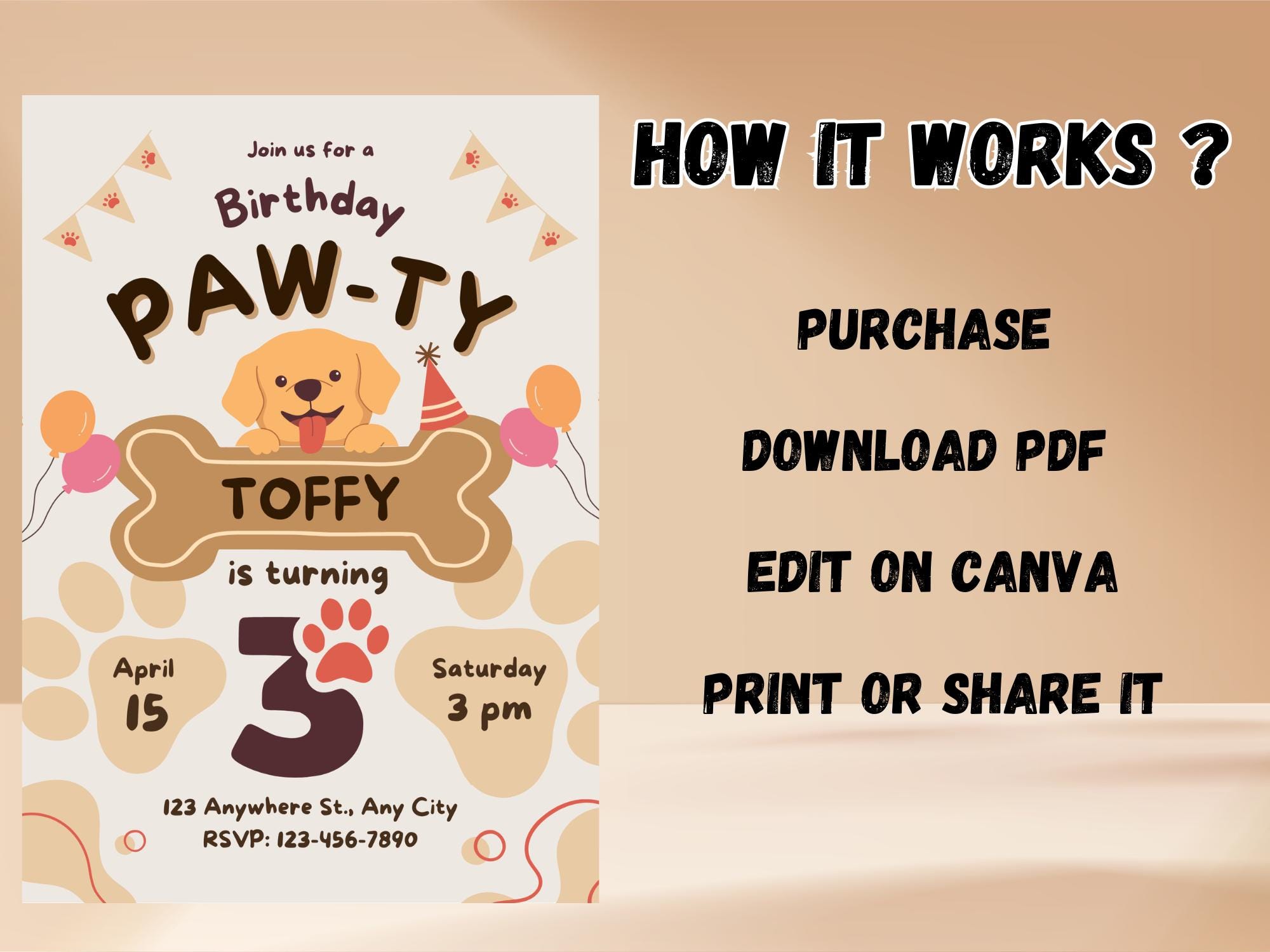Editable Paw - Ty Sky Birthday Invitation Template, Printable Birthday ...
