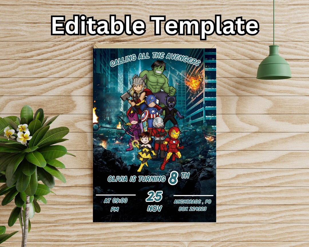 Editable Super Hero Birthday Party Invitation Template / Calling All ...