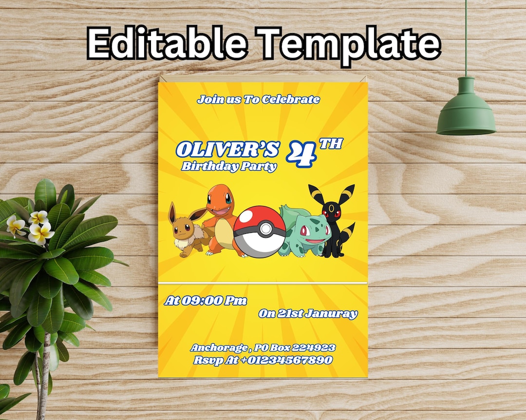 Editable Pokemon Birthday Invitation Template / Invitation Template for ...