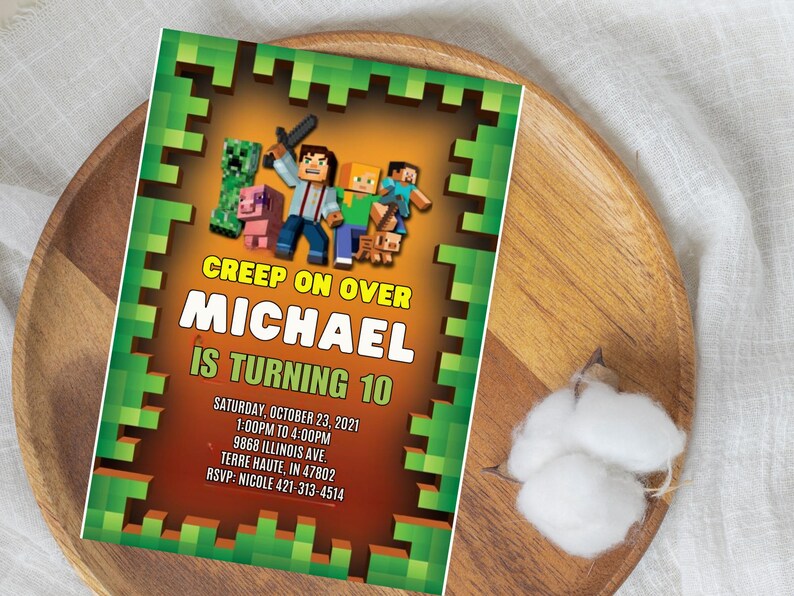 Editable Minecraft Birthday Invitation, Minecrafter Birthday ...