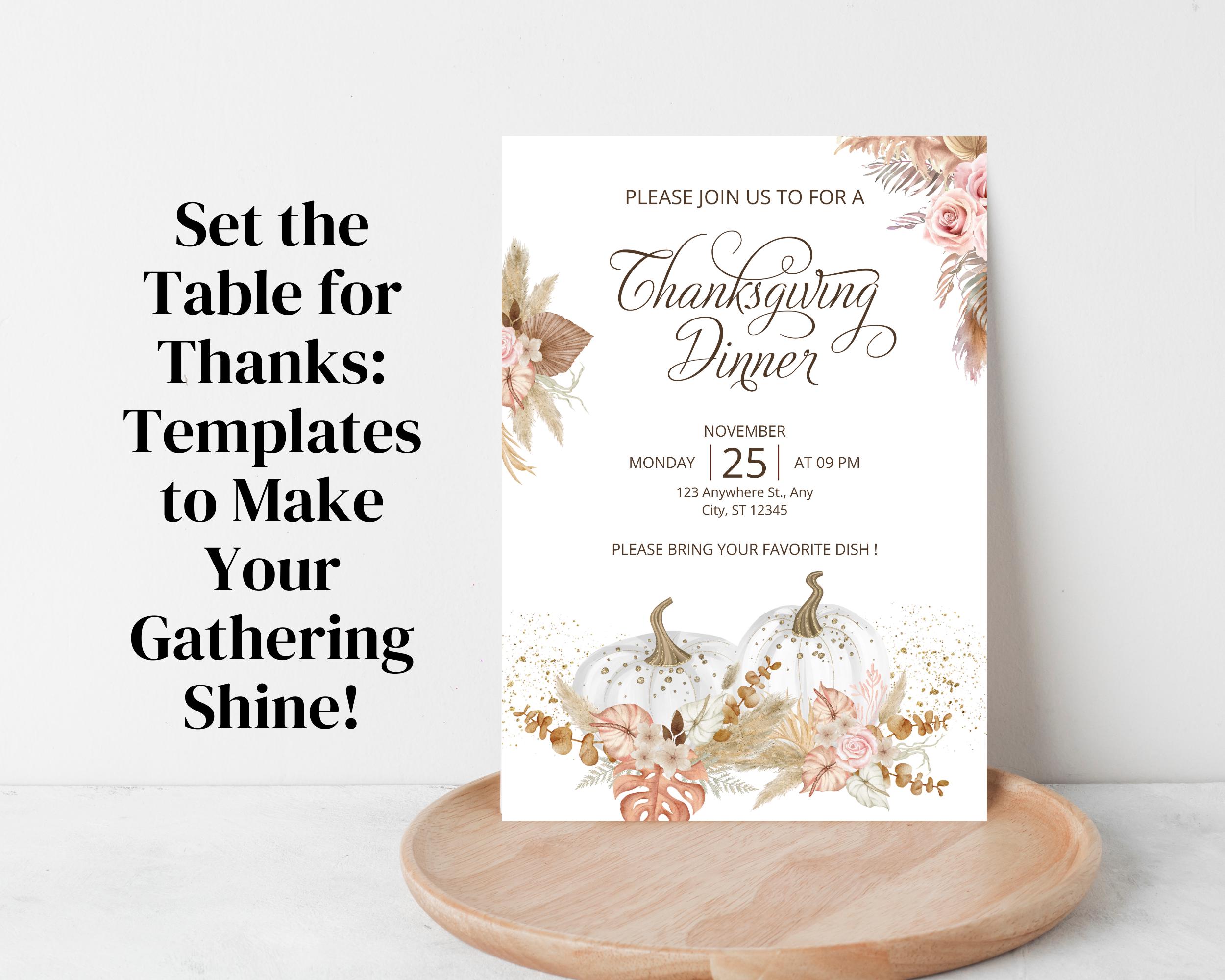 Editable Thanks Giving Dinner Invitation Template / Thanks Giving ...