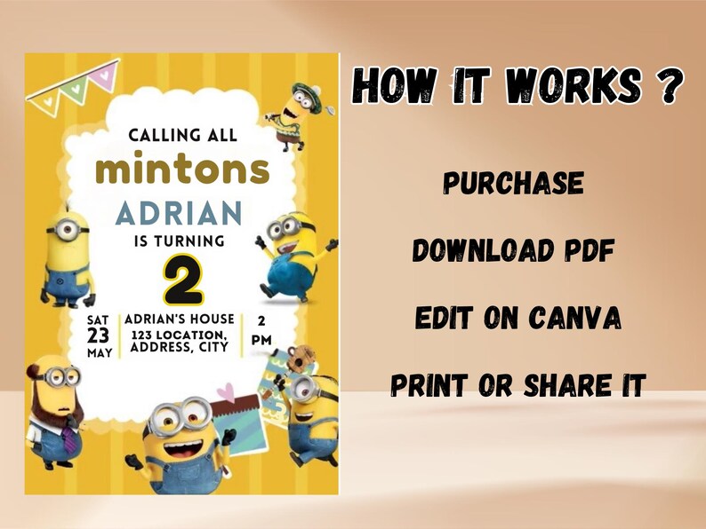 Editable Minion Birthday Invitation Template, Printable Birthday Party ...
