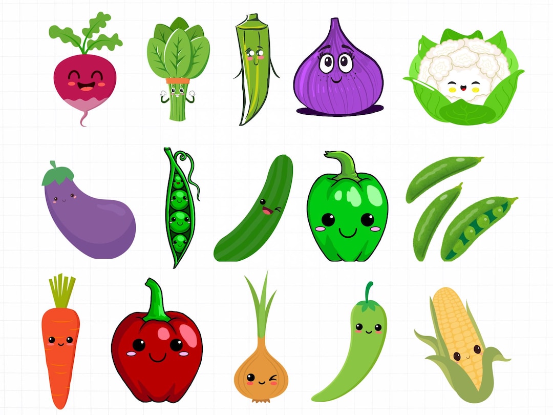 Kawaii Cute Vegetables Svg Bundle , Kawaii Vegetable Clipart Bundle ...