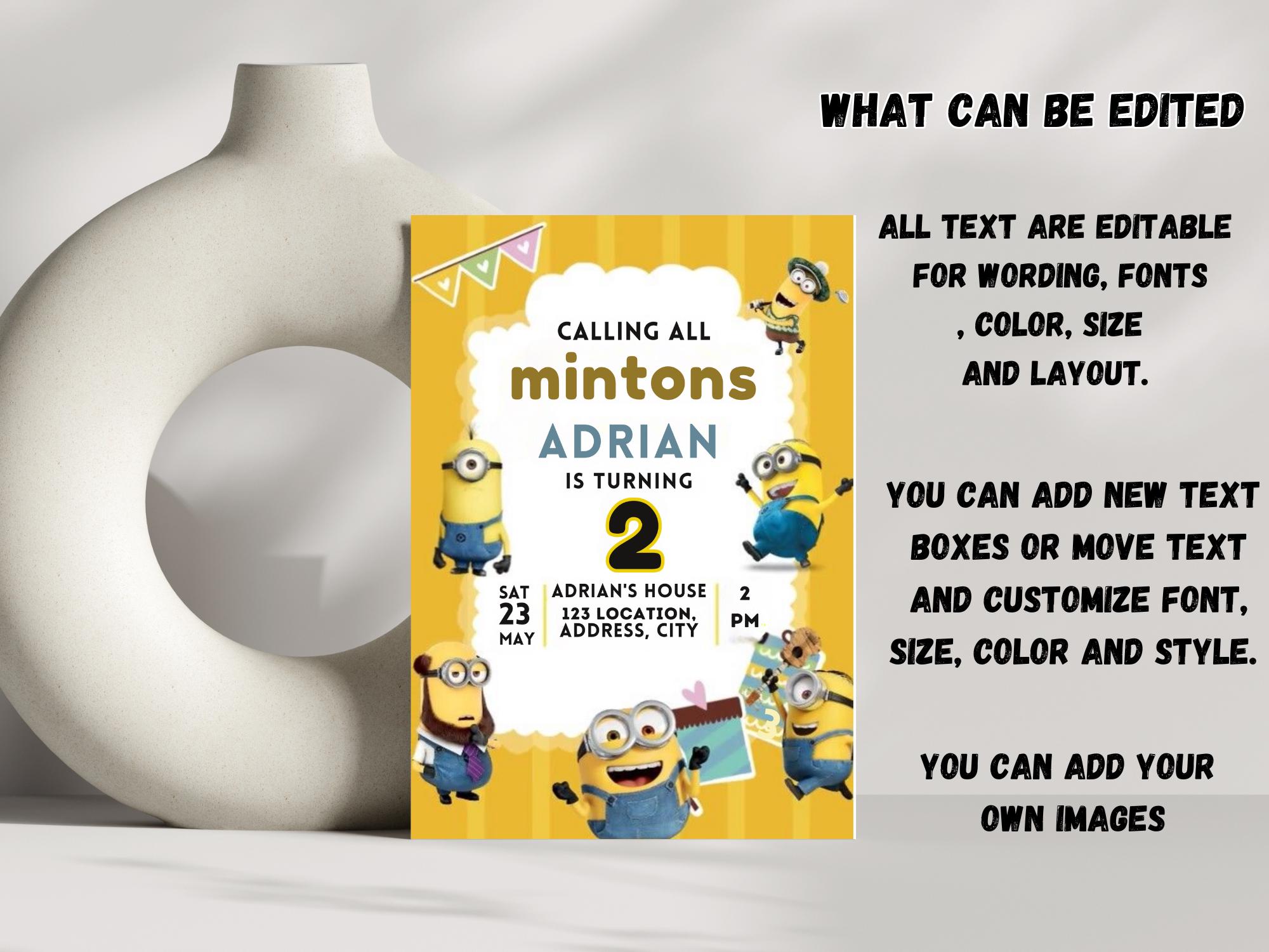 Editable Minion Birthday Invitation Template, Printable Birthday Party ...