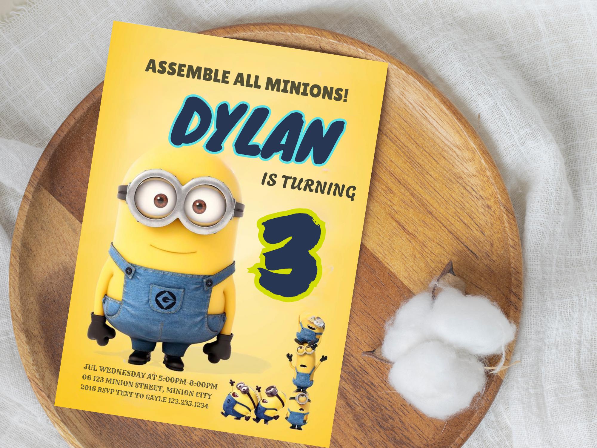 Editable Minion Birthday Invitation Template, Printable Birthday Party ...