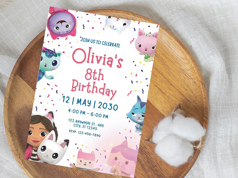 Editable Gabby Dollhouse Birthday Invitation, Gabby Birthday Party ...