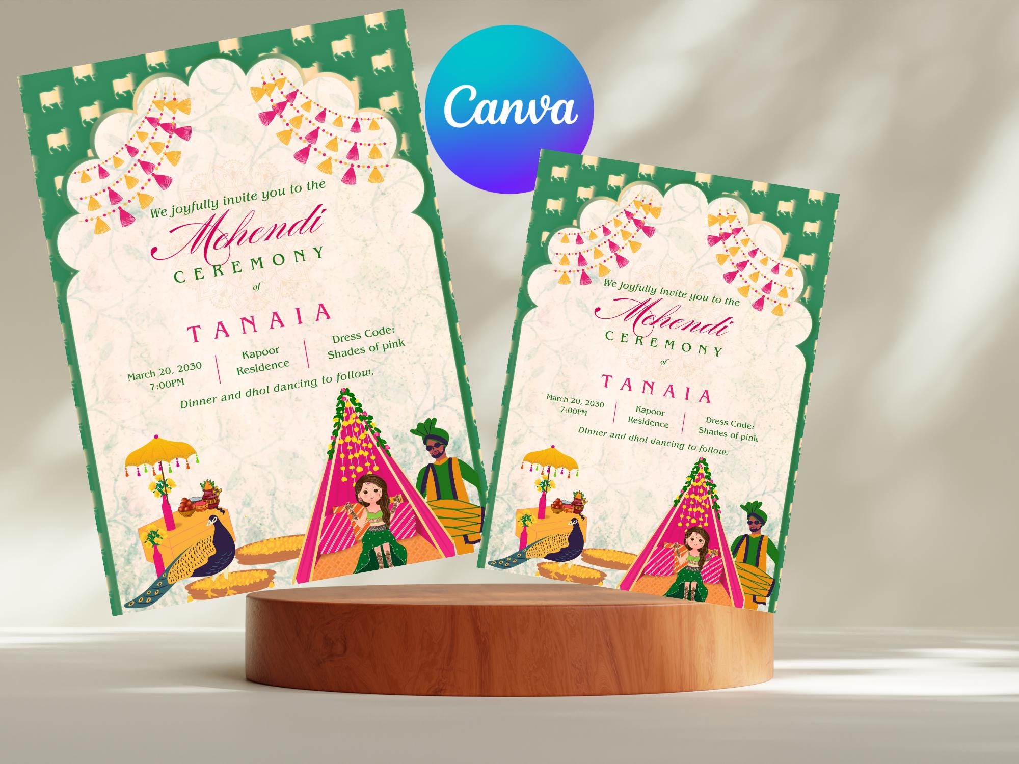 Editable Colorful Mehndi Invitation Template | Orange Umbrella Haldi ...