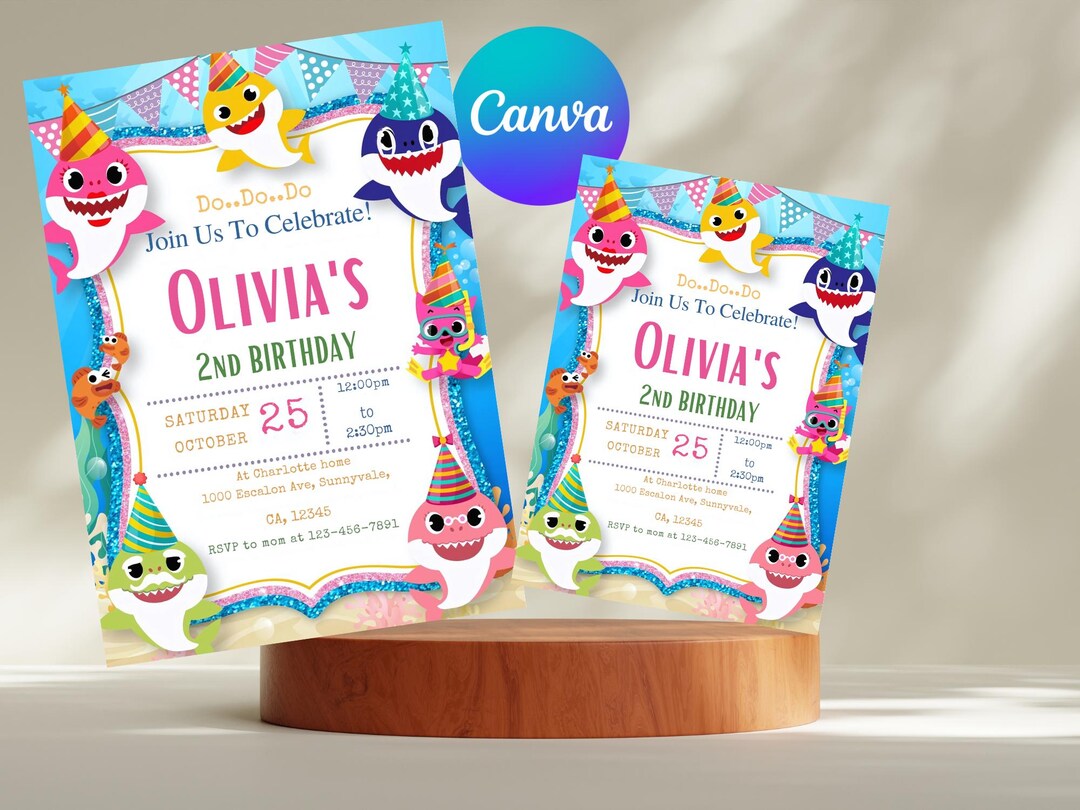Editable Pink Baby Shark Birthday Invitation | Girl Kids Party Invite ...