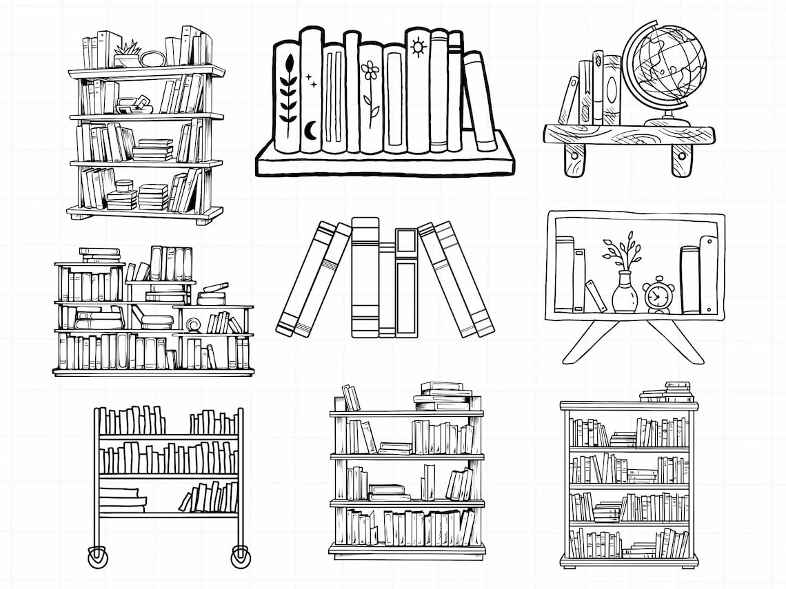 Bookshelf Clipart - Bookcase Clipart, Book SVG, Book Clipart, Book ...