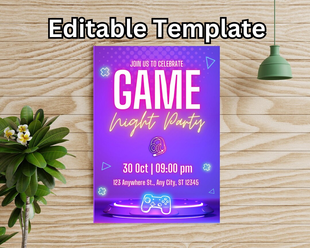 Editable Game Party Night Invitation Template / Game Night Party ...
