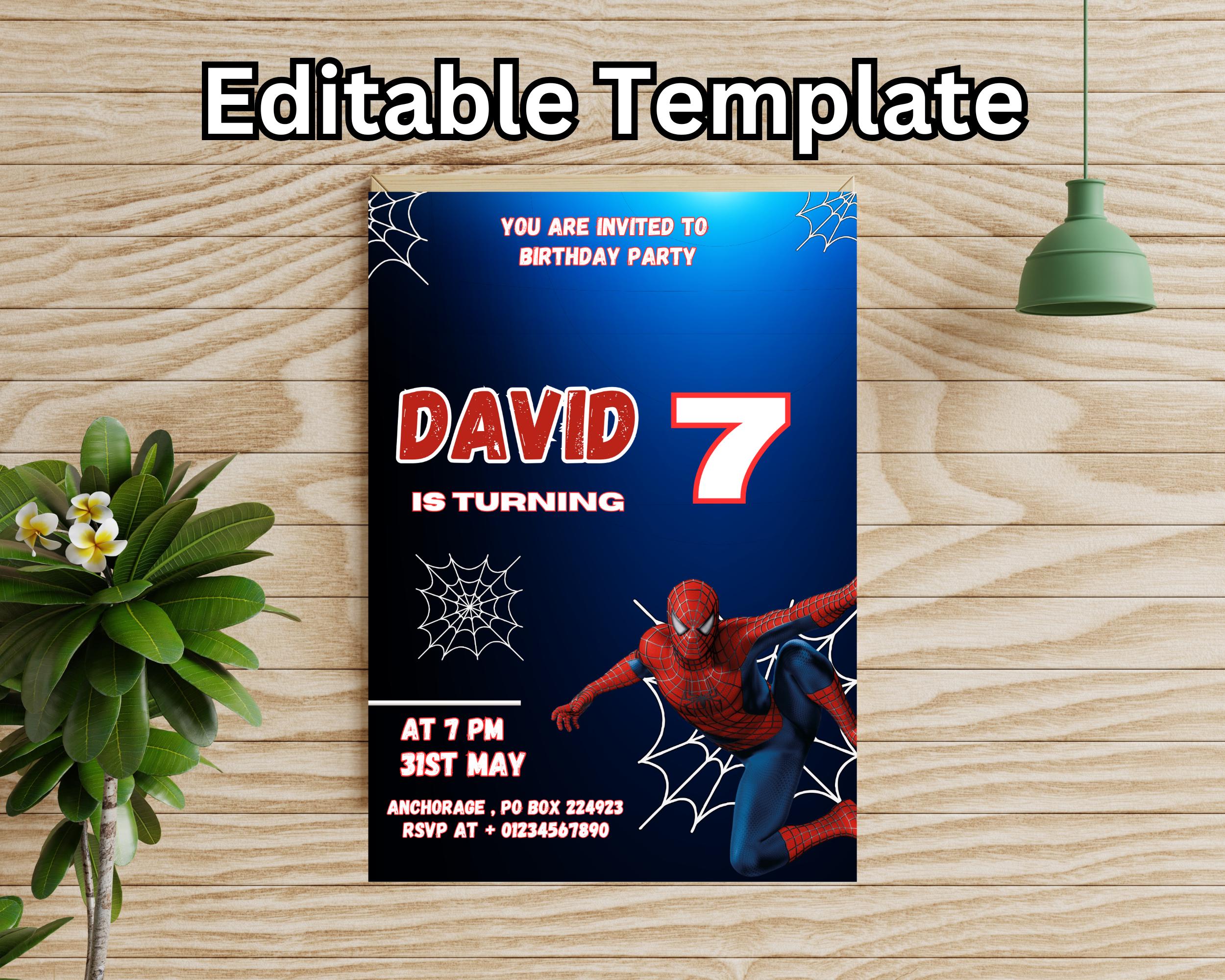 Editable Spider Man Birthday Party Invitation Template / Invitation ...