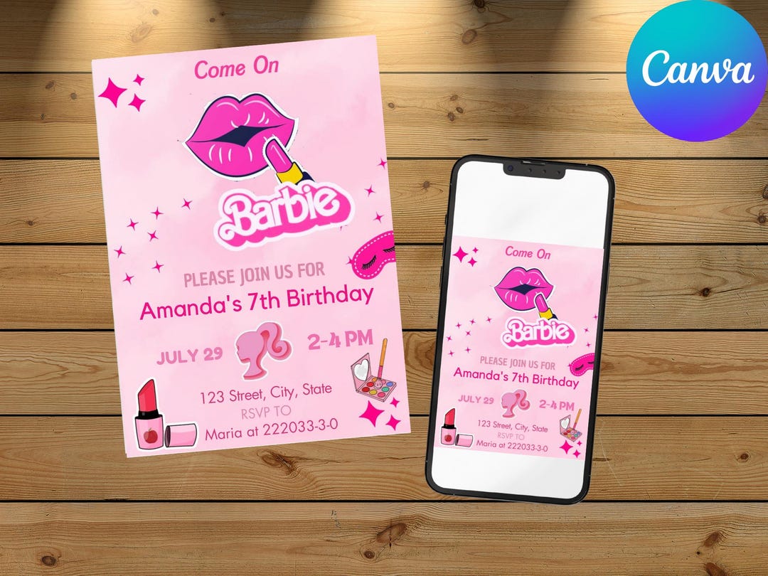 Editable Barbie Birthday Invitation Template, Pink Doll Birthday Barbie ...