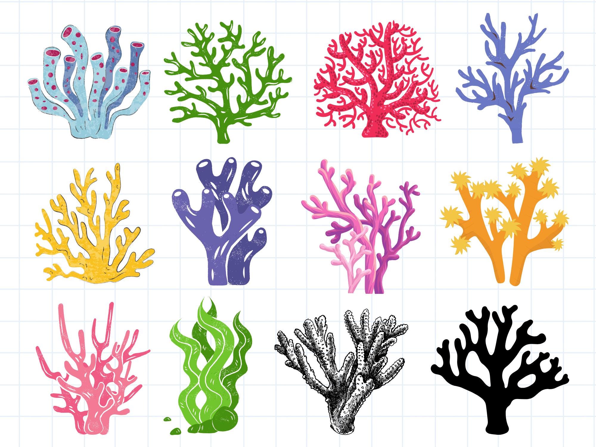 Coral SVG Bundle, Coral Clipart, Coral Silhouette, Seaweed Svg, Coral ...