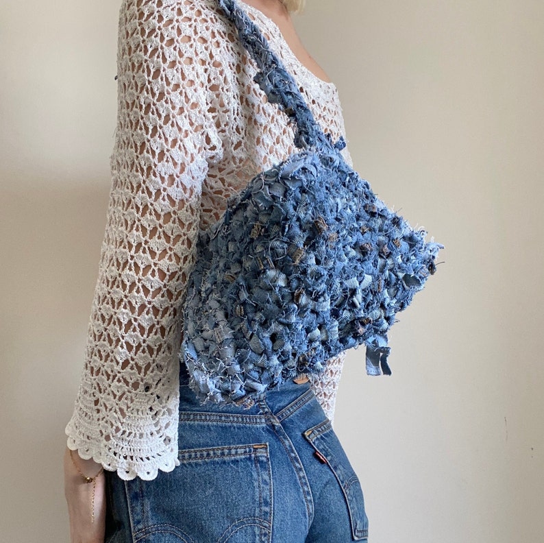 Handmade Denim Crochet Mini Handbag - Etsy