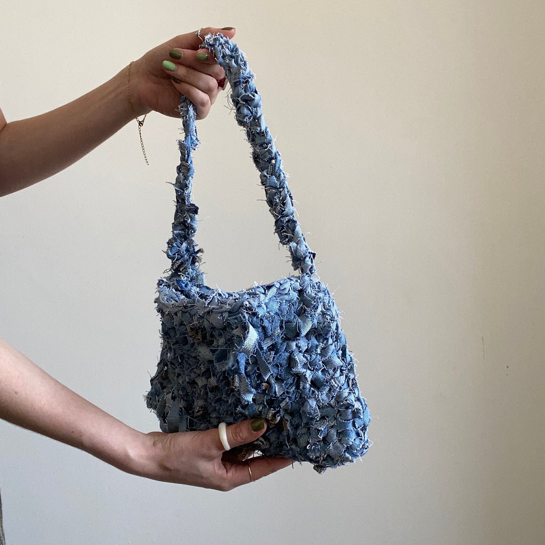 Handmade Denim Crochet Mini Handbag - Etsy