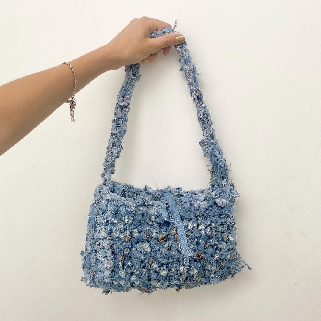 Handmade Denim Crochet Mini Handbag - Etsy