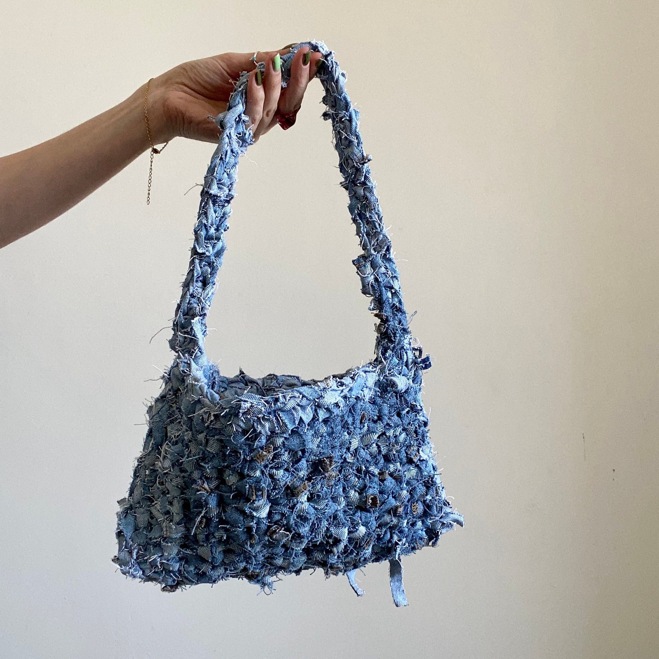 Handmade Denim Crochet Mini Handbag - Etsy