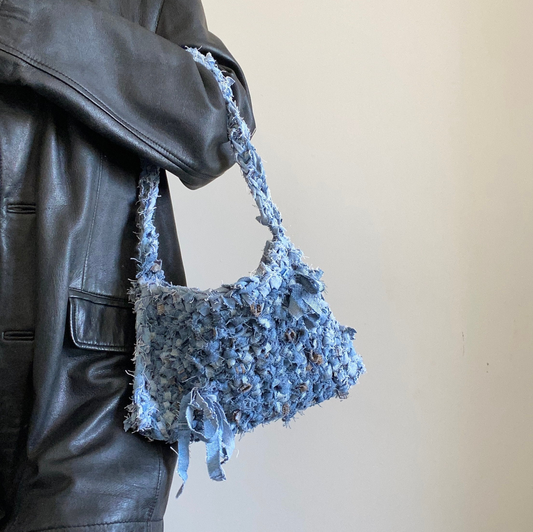 Handmade Denim Crochet Mini Handbag - Etsy