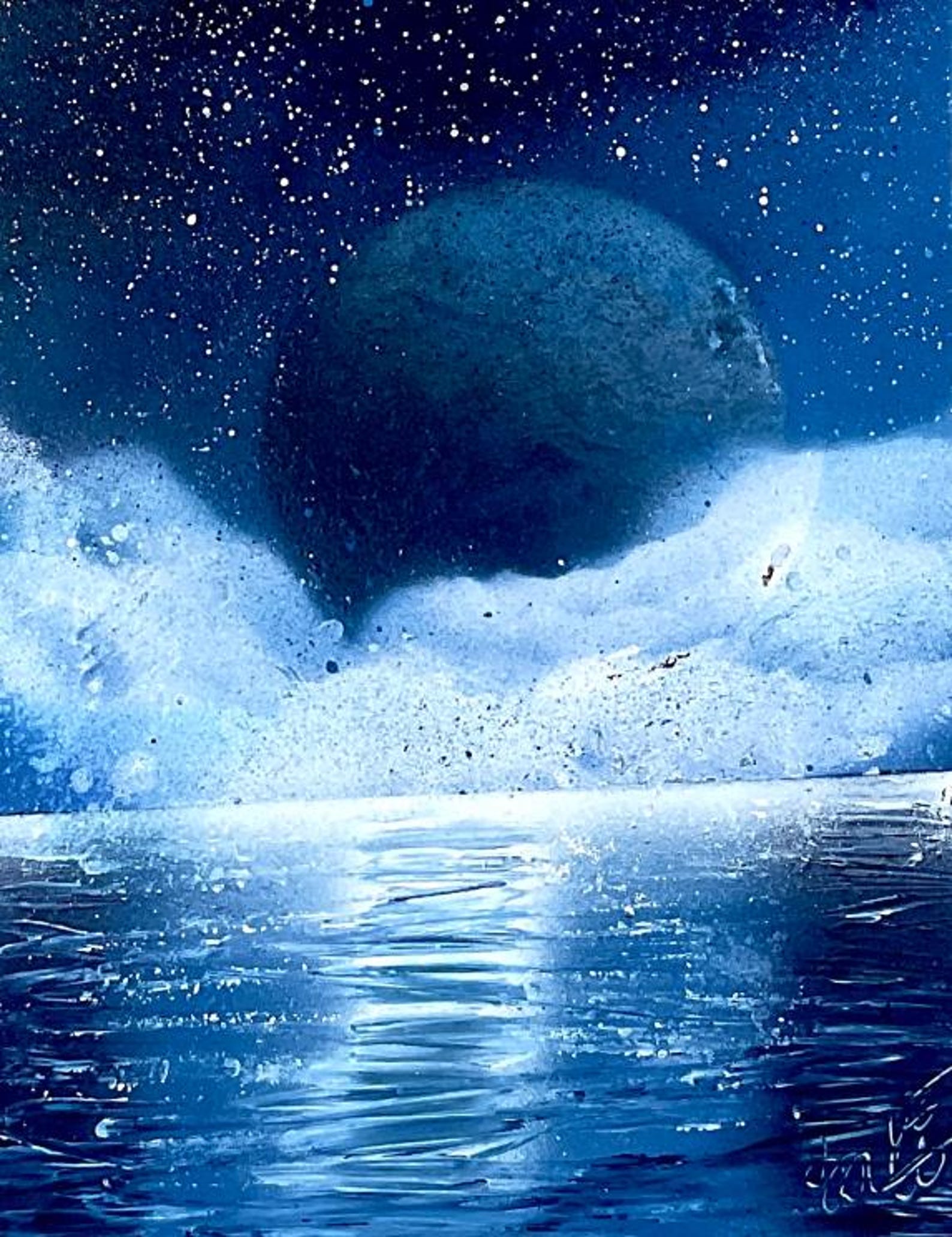 Art Spray Paint Moon Wall Art Midnight Drift Ocean Night Sky Painting ...