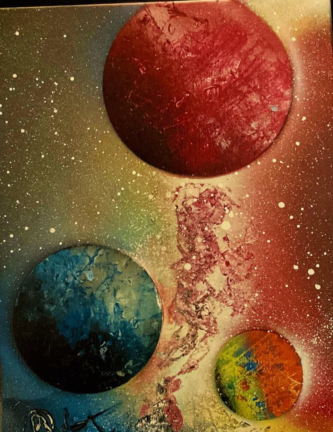 Art Space Spray Paint Triad Orbit Painting With Red Blue and Orange ...