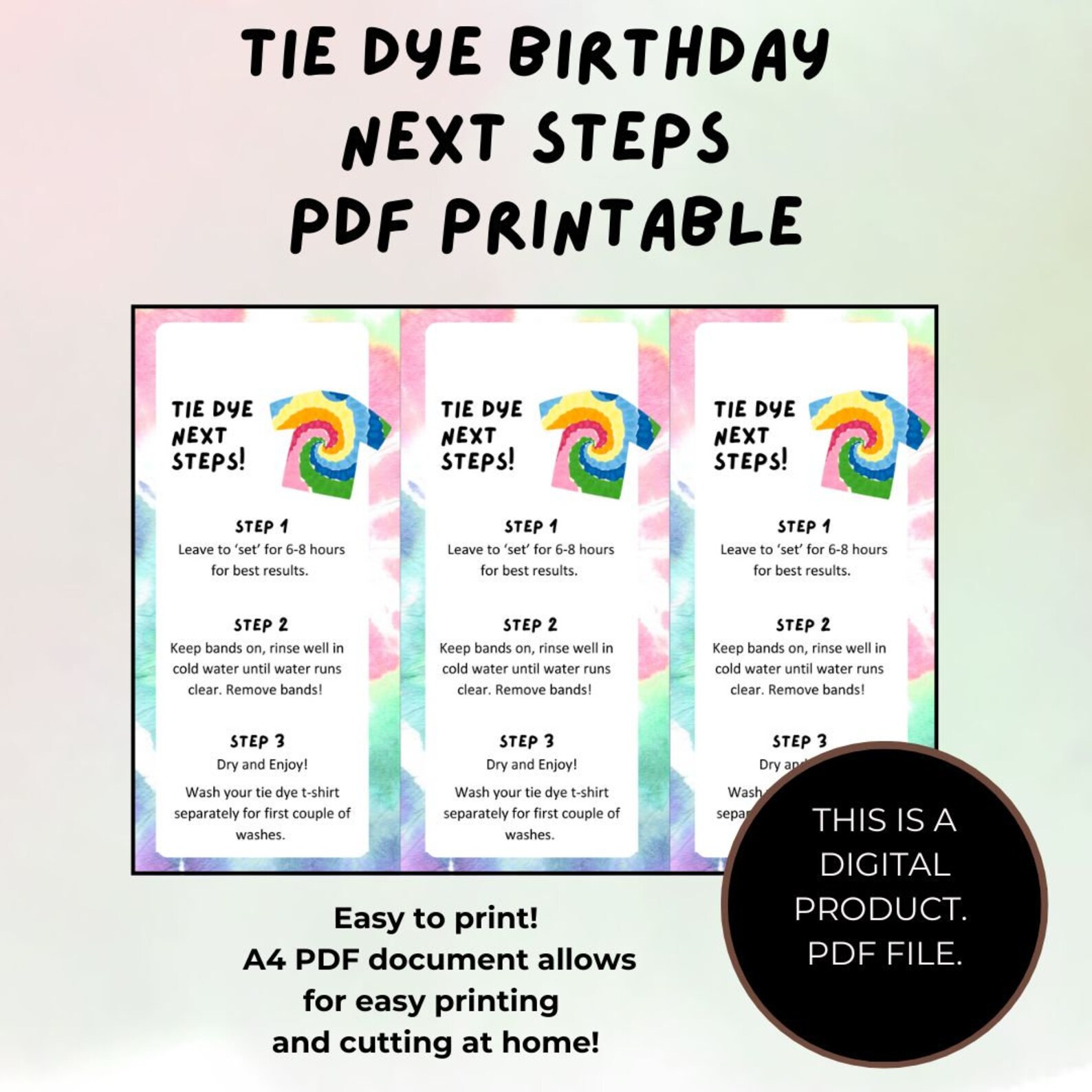 Tie Dye Party Next Steps Printable PDF – Fun Tie Dye Instructions for ...