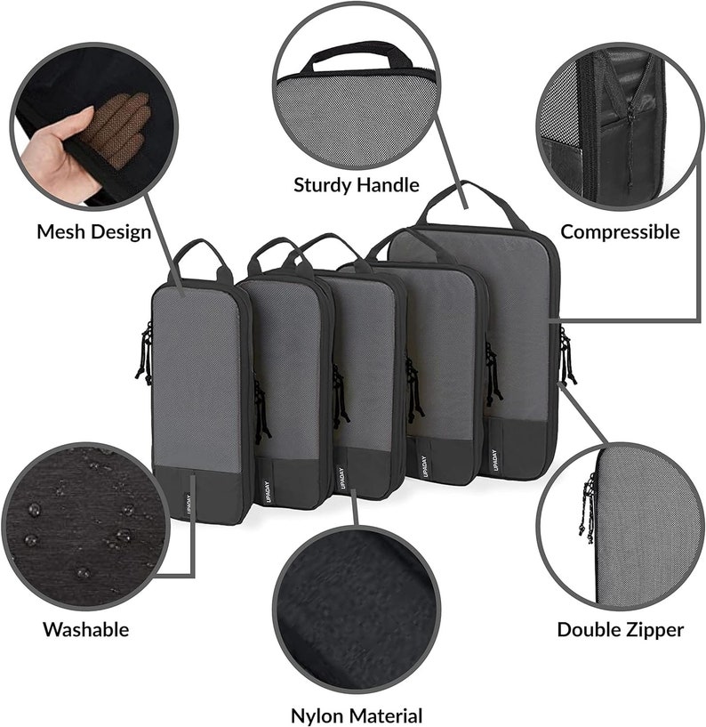 UPADAY Compression Packing Cubes: Nylon Travel Suitcase Organizer, Set ...