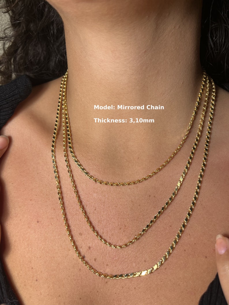 14K Gold Mirrored Chain Model Necklaces, 3.00-3.55mm 18"-28" Inches ...