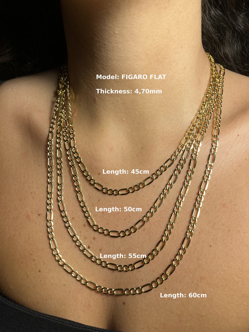 14K Yellow Gold Figaro Chain Necklace: Handmade Thick Link - Etsy