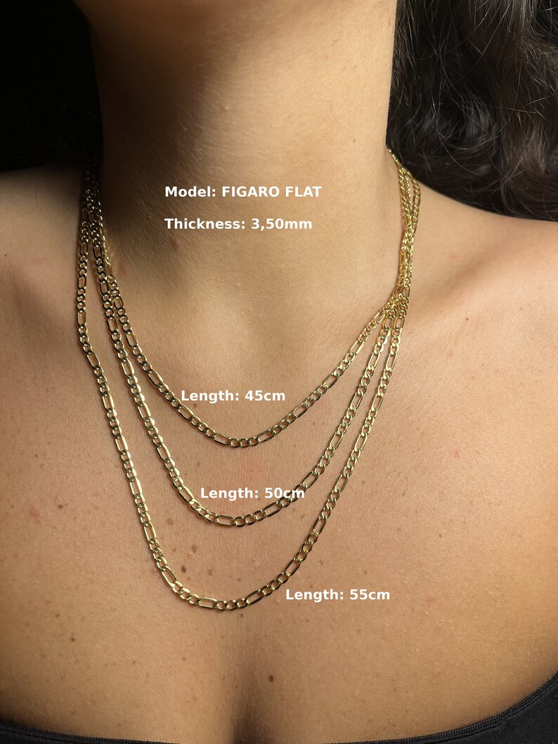 14K Yellow Gold Figaro Chain Necklace: Handmade Thick Link - Etsy